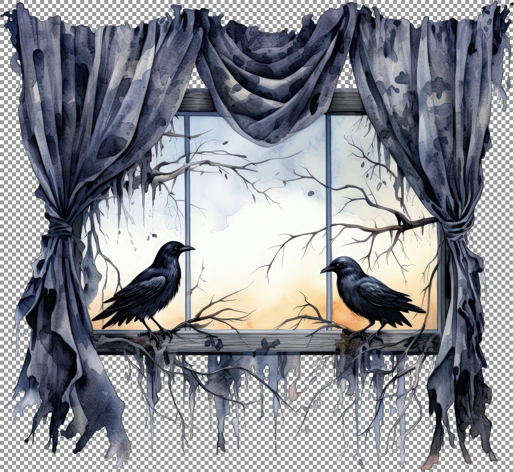 Halloween Window Clipart, Spooky Halloween Clipart Set, Window Decor ...