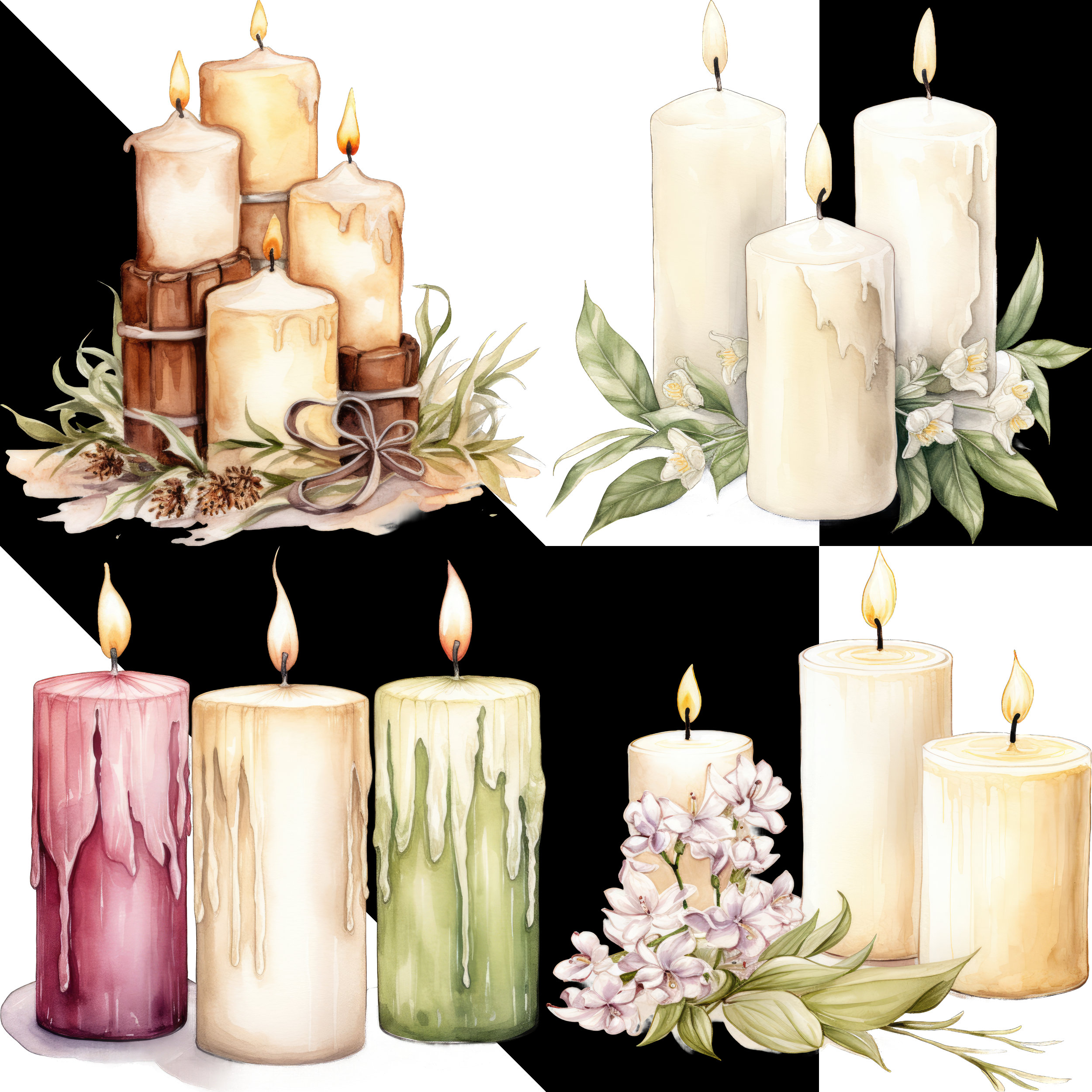 Vantage Tallow Candles Watercolor PNG Clipart, Vintage Candle Clipart ...