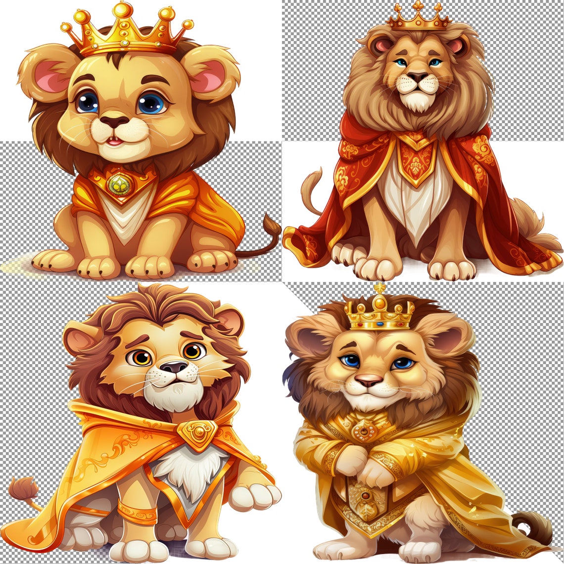 Lion in Royal King Attire Vector Cartoon Clipart, King Lion Cartoon ...