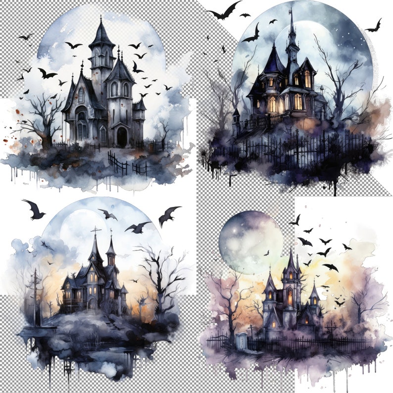 Gothic Manor Clipart, Spooky Gothic Clip Art, Dark Mansion, Ghostly ...
