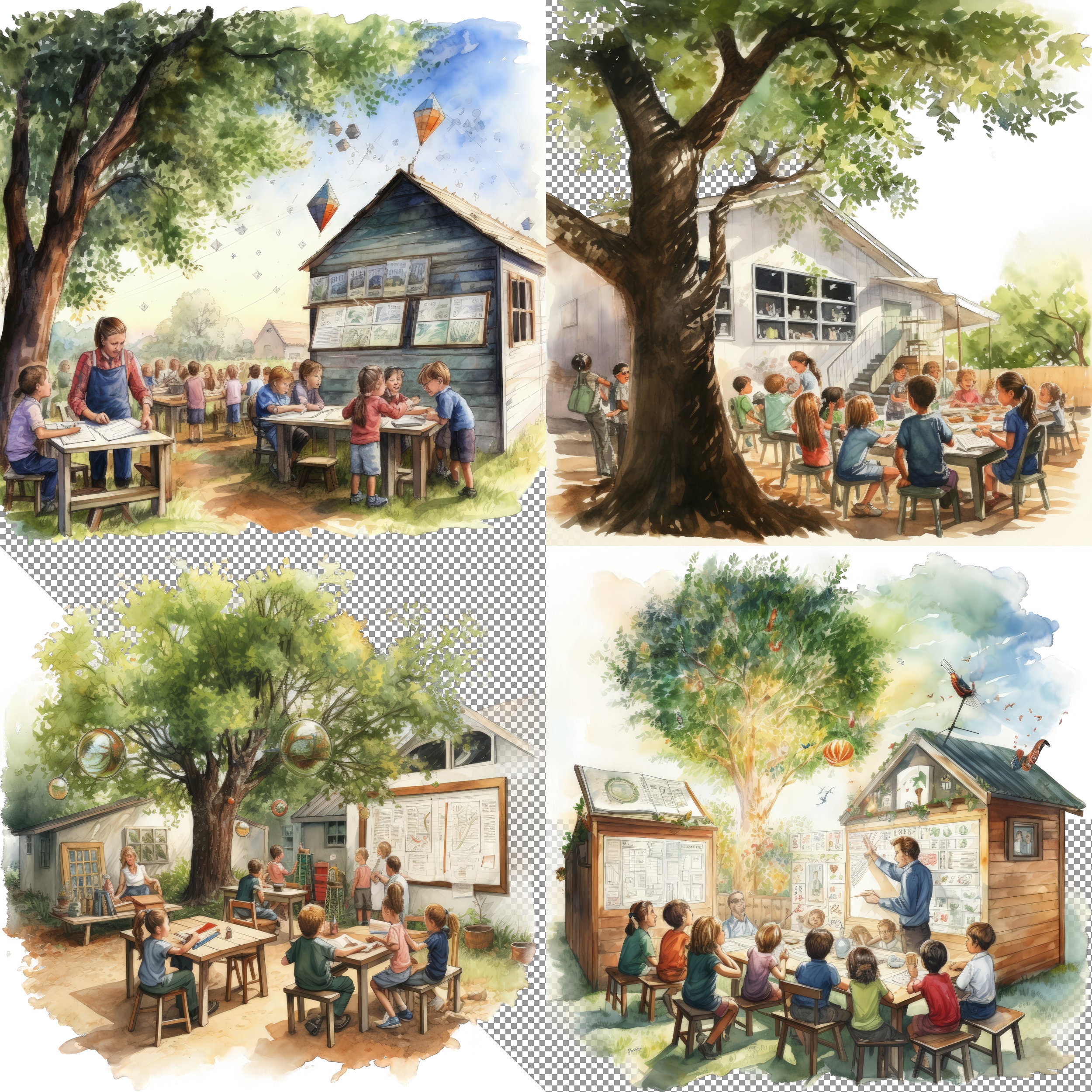 Backyard Classroom Under a Tree Clipart, Backyard Classroom Under a ...