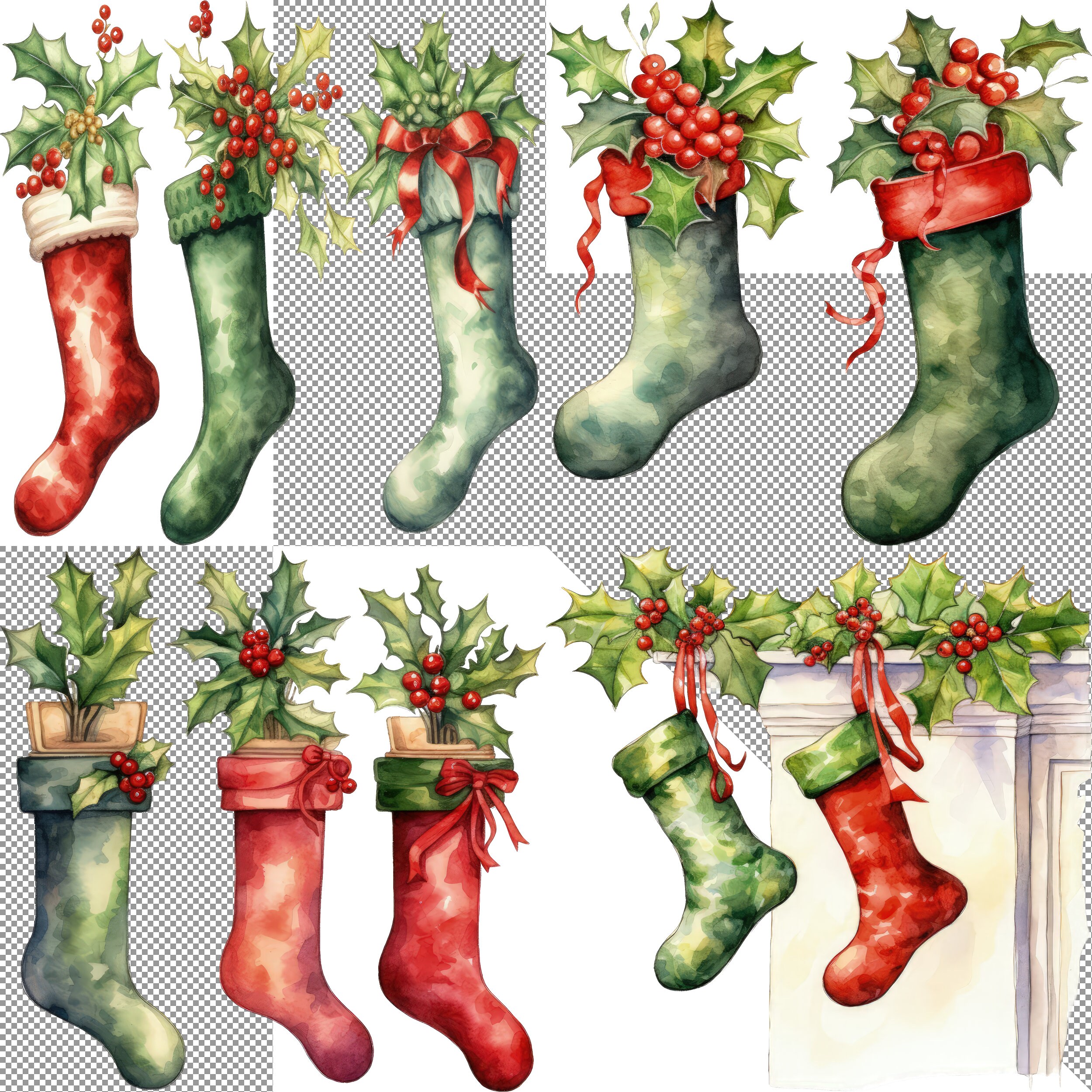Traditional Stockings Watercolor Set, Digital Sticker for Assistant ...