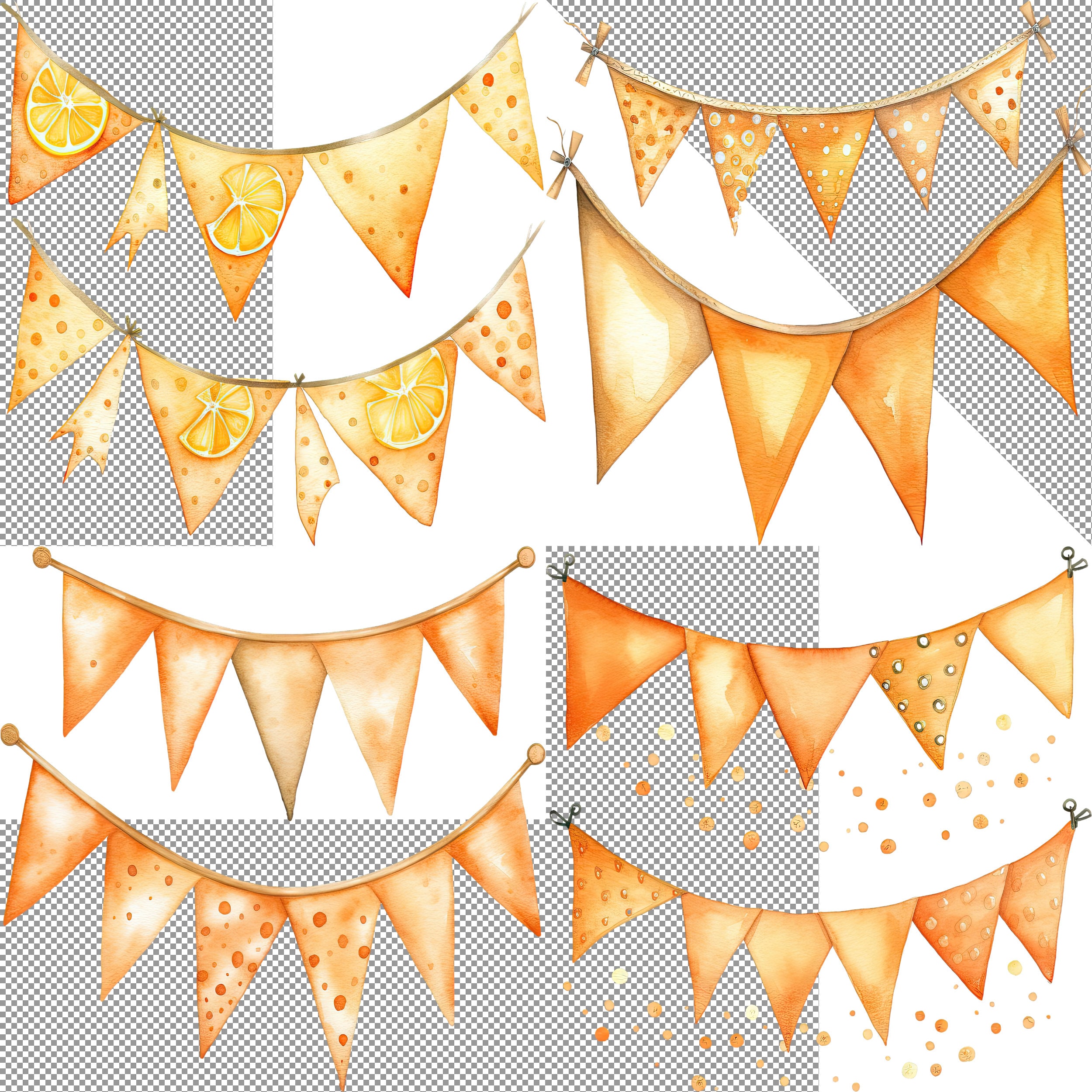 Orange Baby Birthday Bunting Clipart Pastel Watercolor Print - Etsy