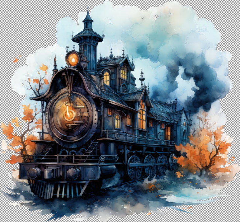 Spectral Train Station Halloween Clipart, Halloween Pumpkin Train ...