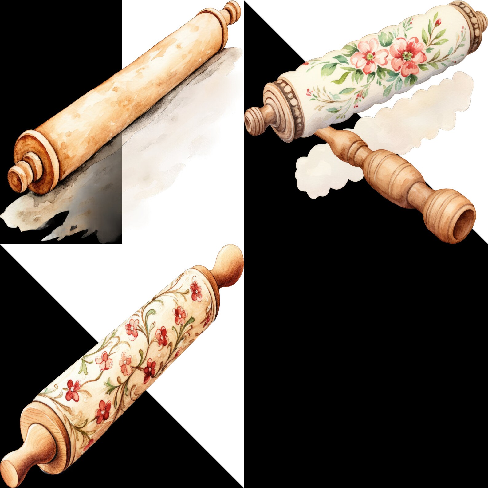 Vantage Rolling Pin Watercolor PNG Clipart, Baking Tools Illustration ...