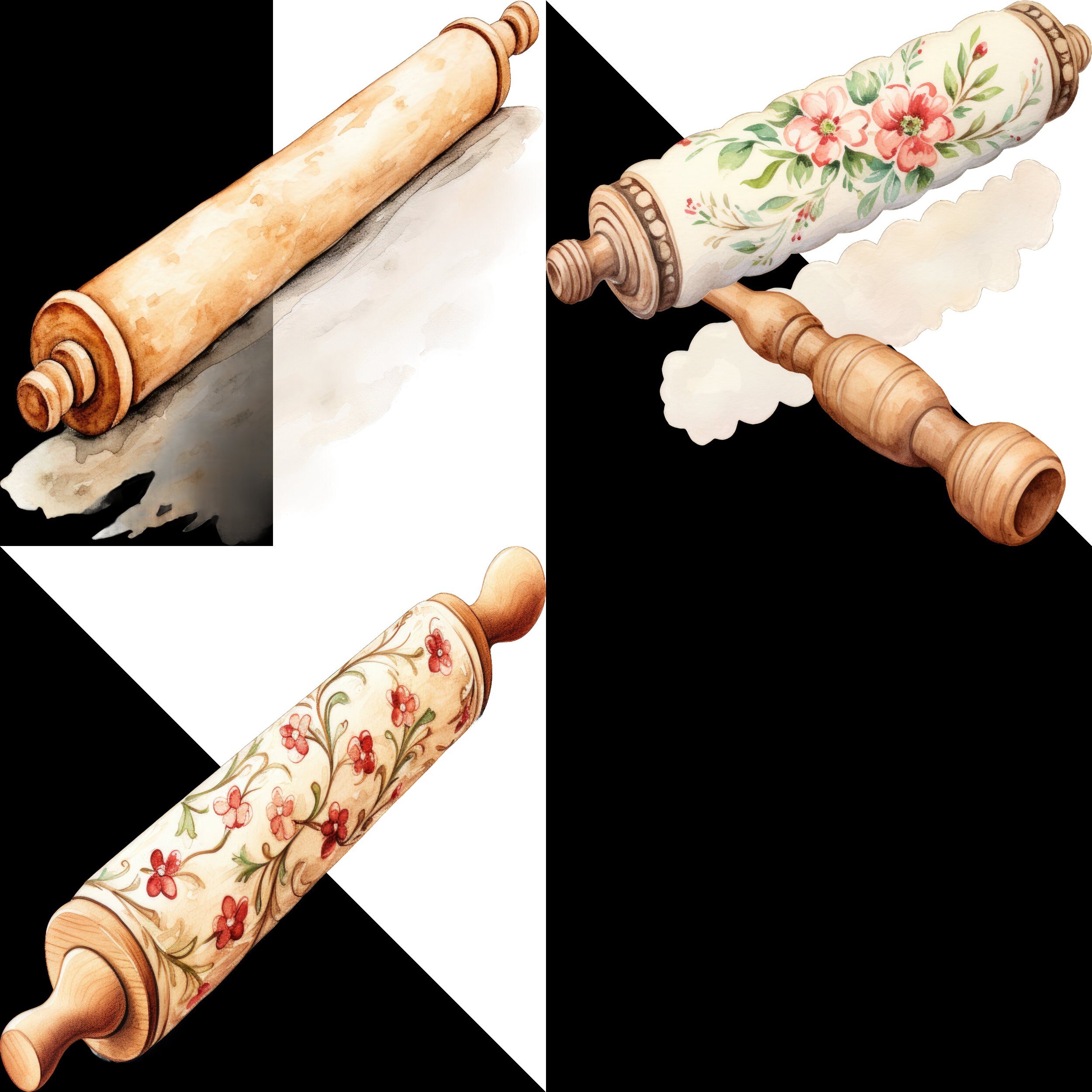 Vantage Rolling Pin Watercolor PNG Clipart, Baking Tools Illustration ...