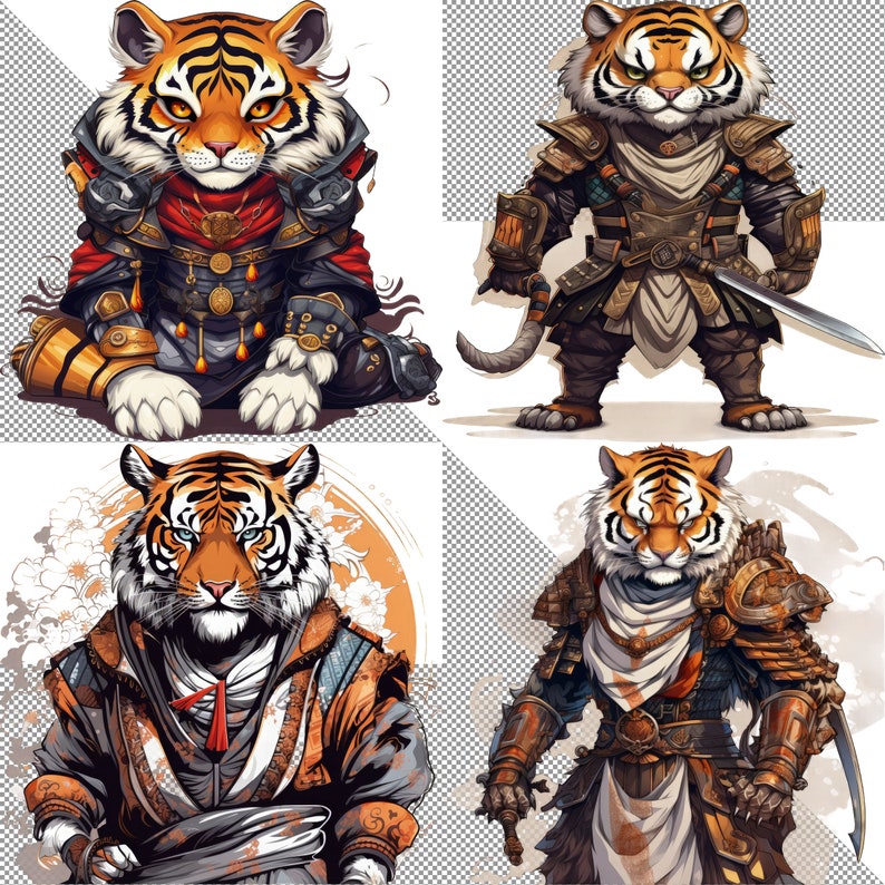 Tiger in Samurai Armor Cartoon Vectorferocious Tiger in - Etsy