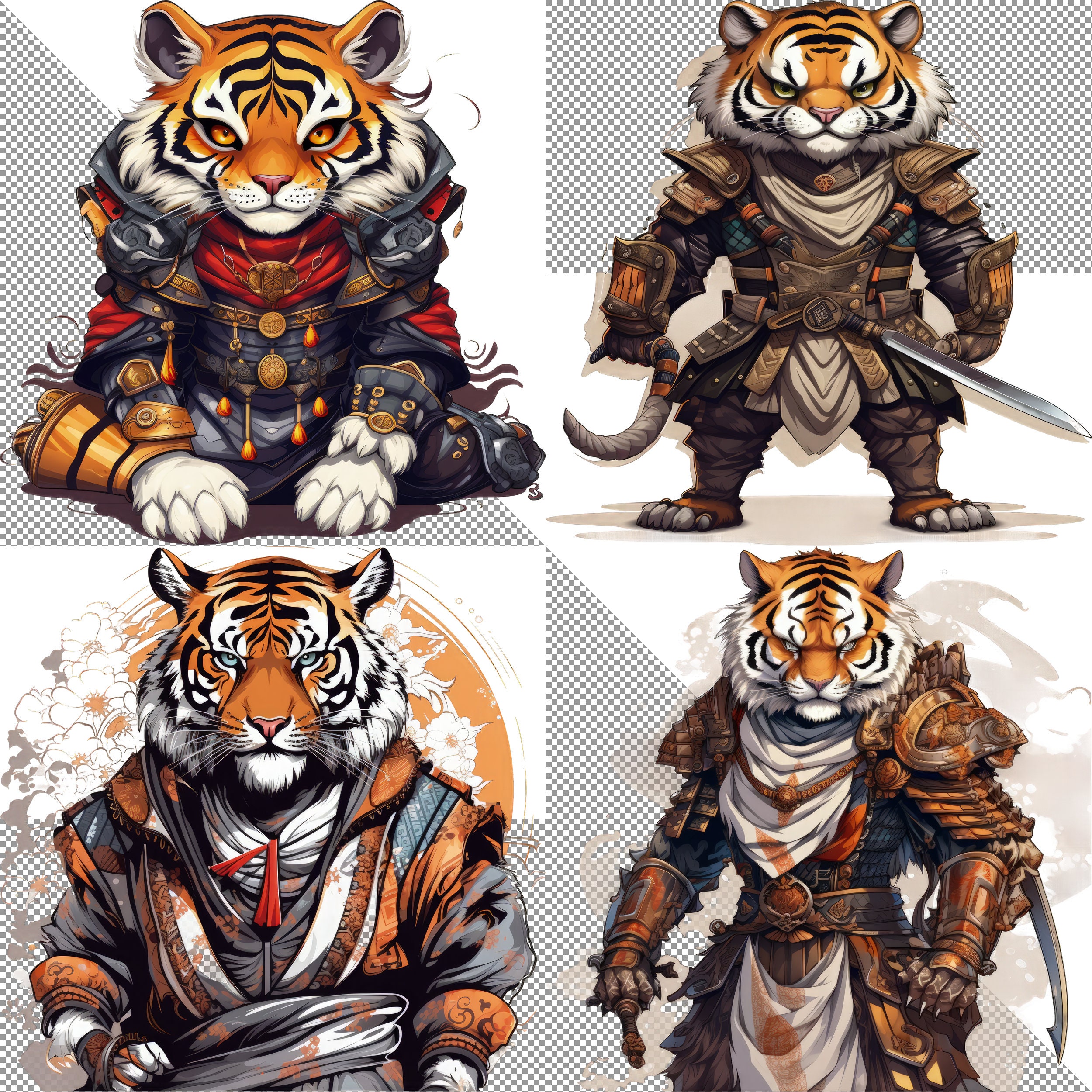 Tiger in Samurai Armor Cartoon Vectorferocious Tiger in - Etsy