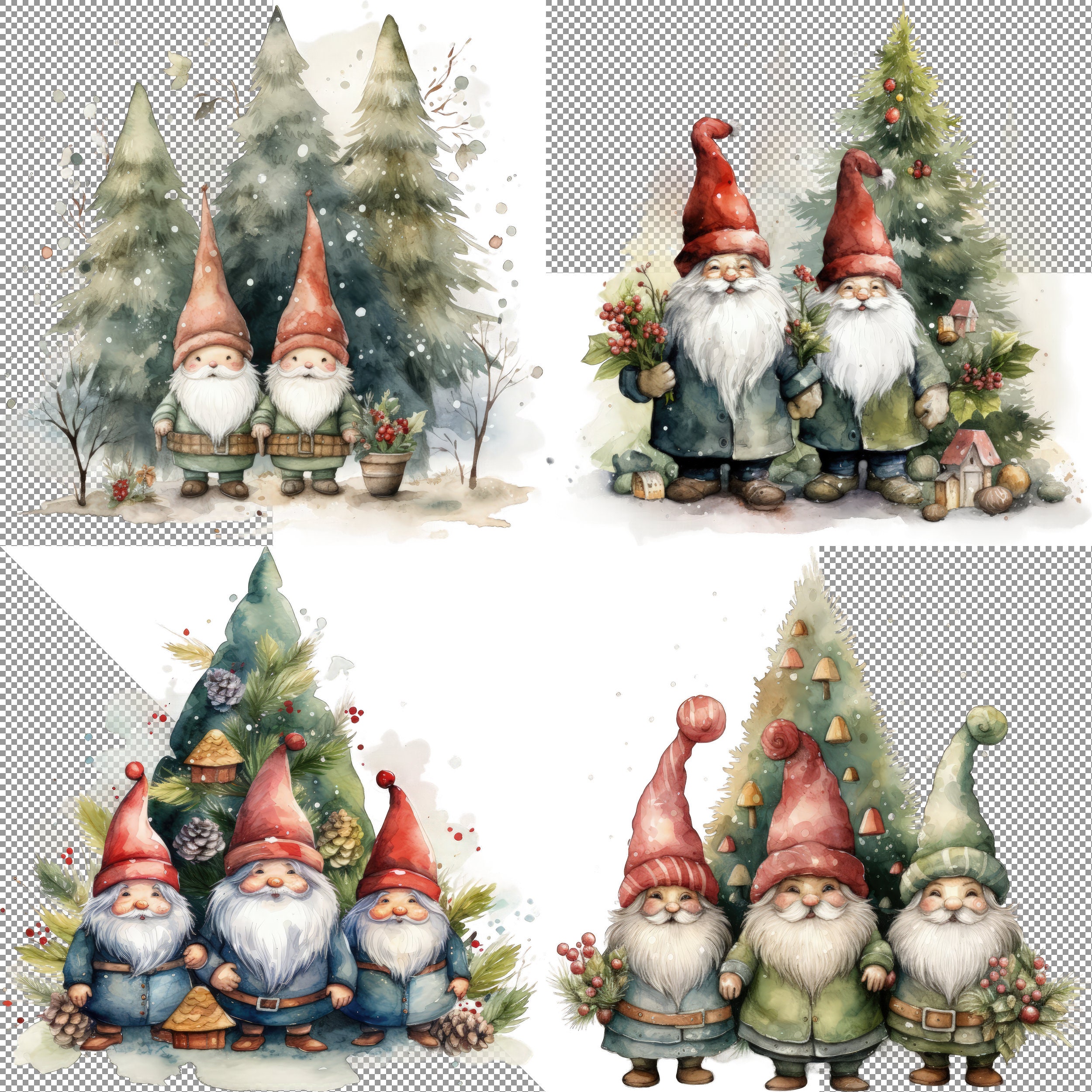 Gnomes Clipart Christmas Tree Clipart Gnomes Celebrating by - Etsy