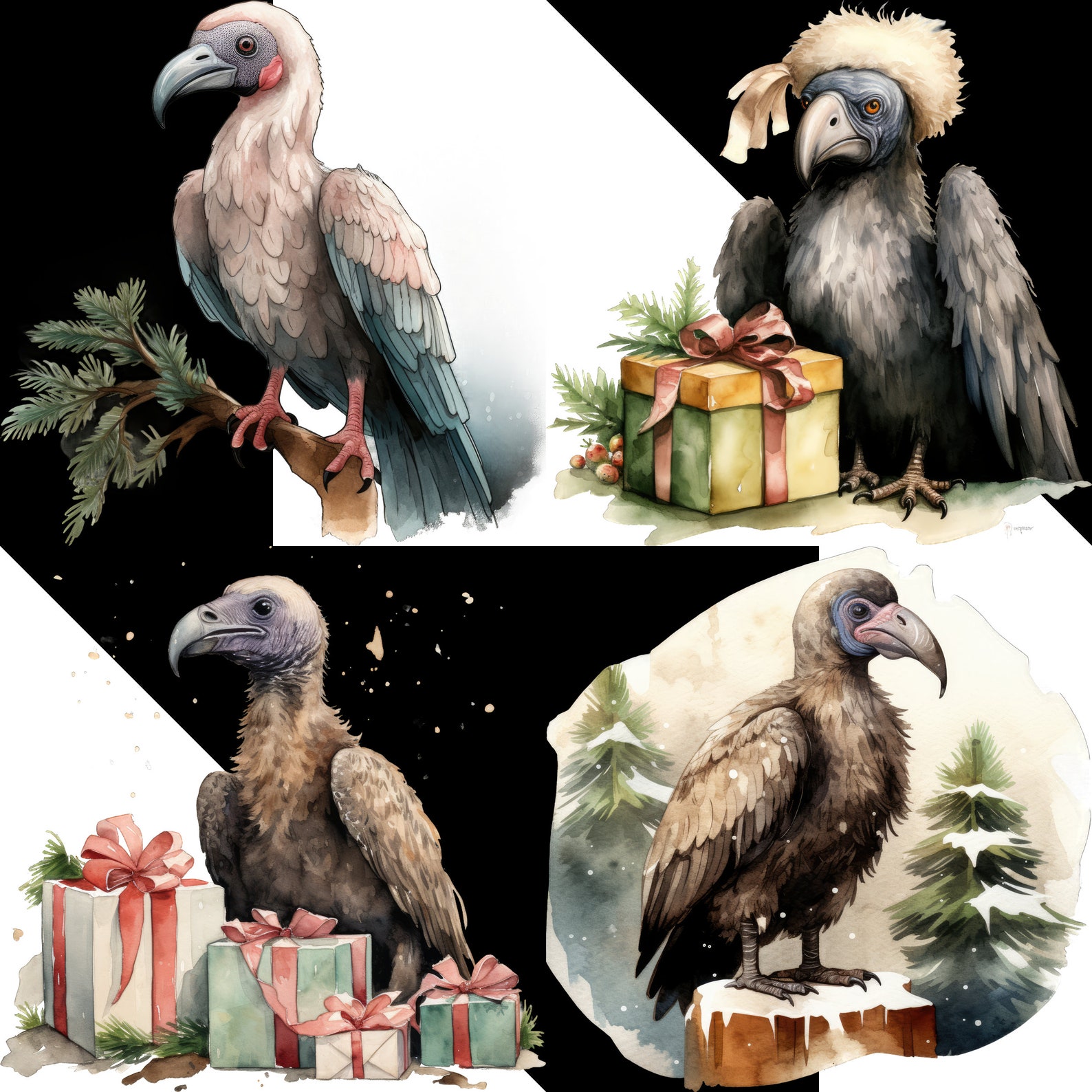 Christmas Heartwarming Vulture PNG Clipart, Vulture in Santa Hat ...