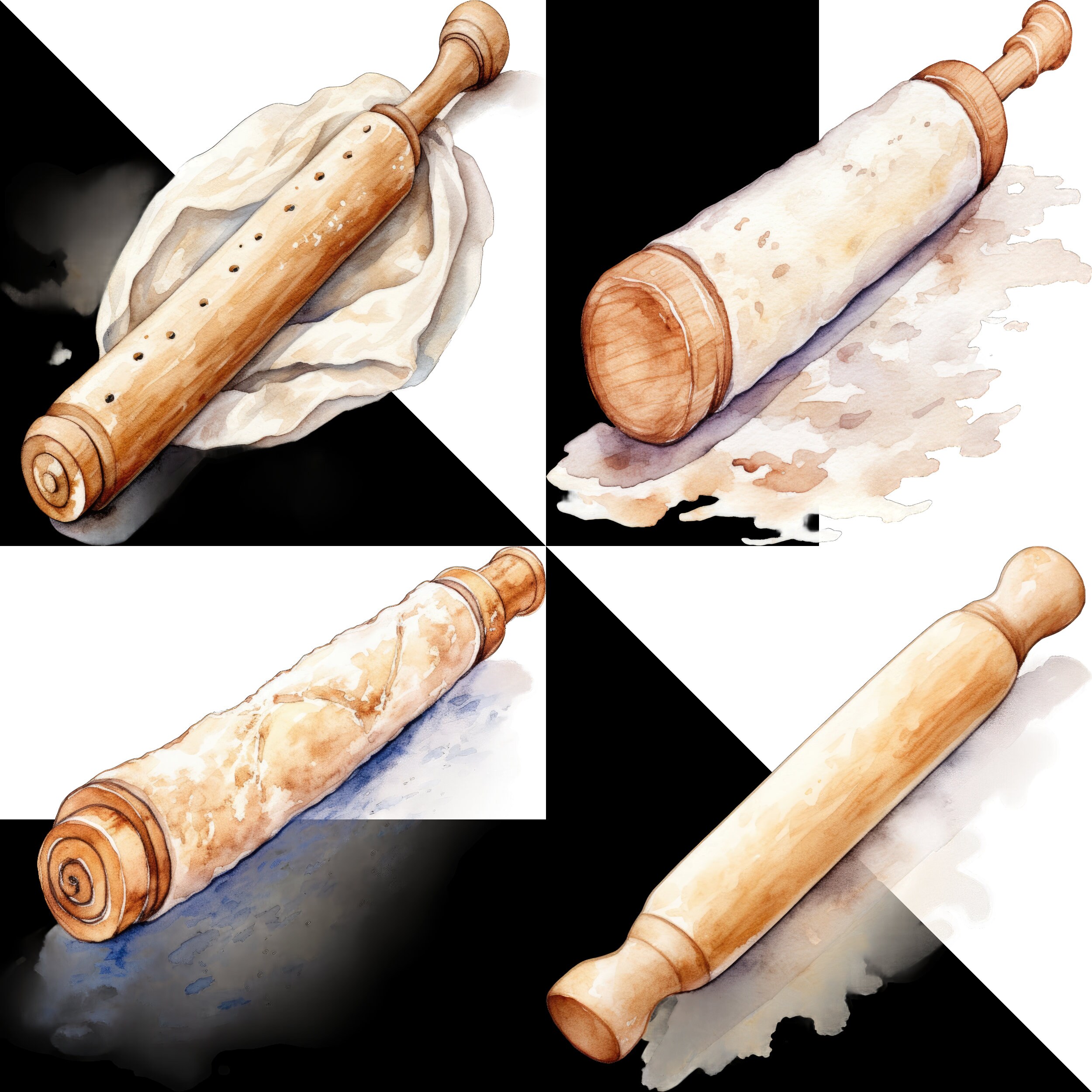 Vantage Rolling Pin Watercolor PNG Clipart, Baking Tools Illustration ...