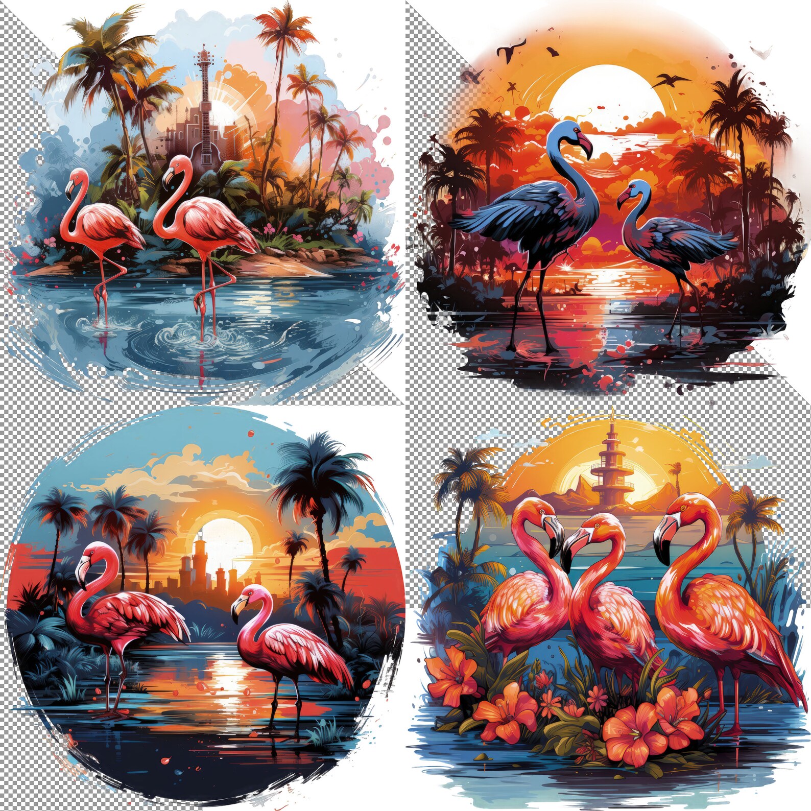 Flamingo Dancing Birds Clipart, Watercolor Flamingo Clipart, Design for ...