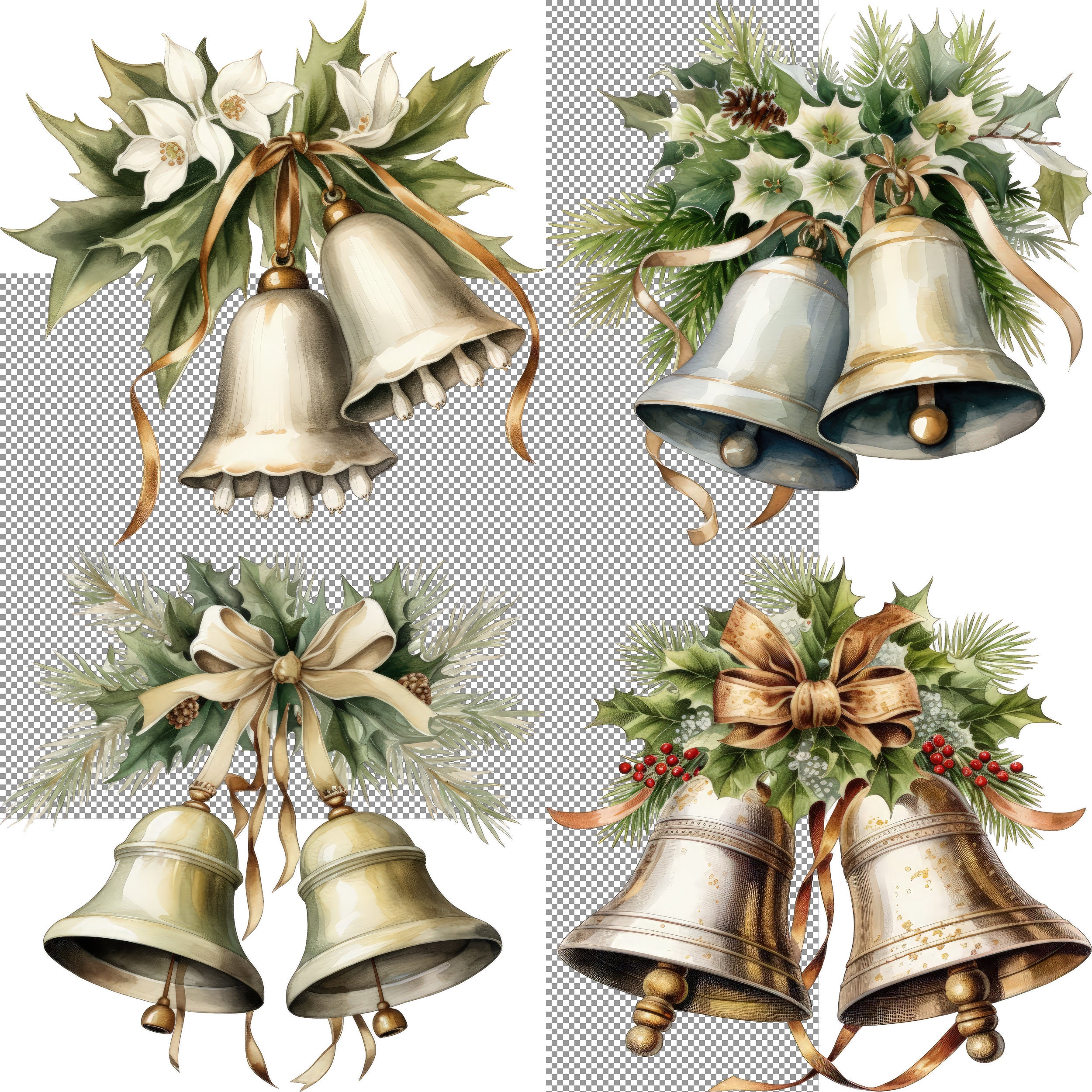 Christmas Bells in Muted Colors Watercolor Illustration, Background for ...