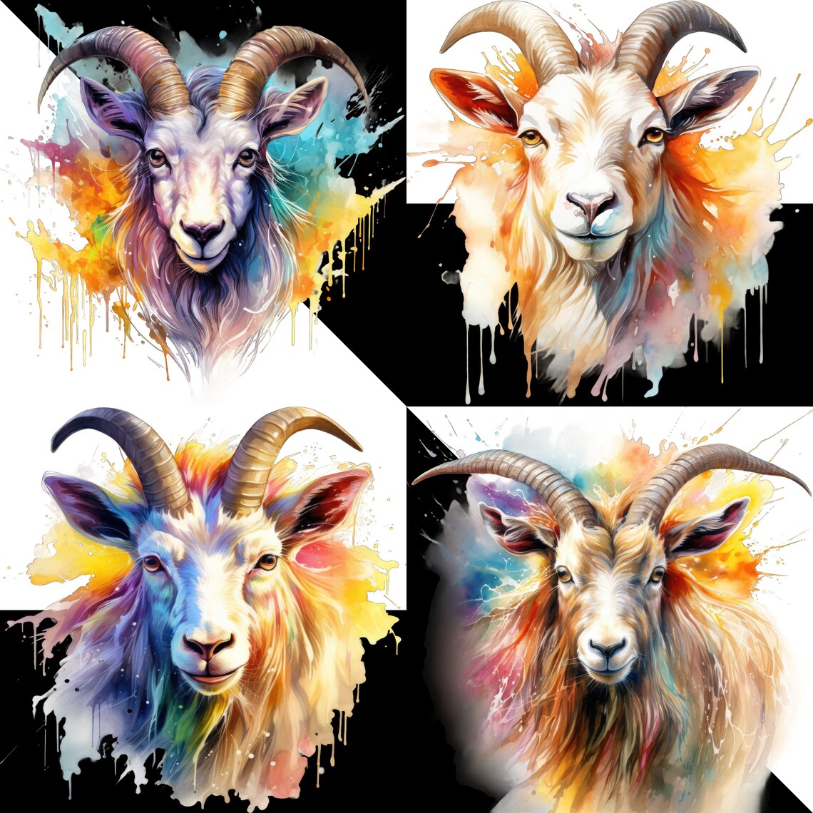 Goat Lightning Clipart, Caprine Lightning Dance: Goat Clipart Set ...