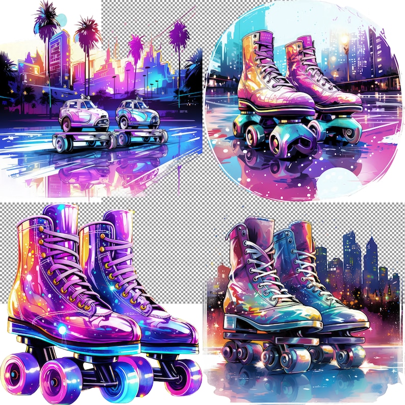 Roller Skating Rink Clipart,retro Roller Skates Clipart Set - Vintage ...