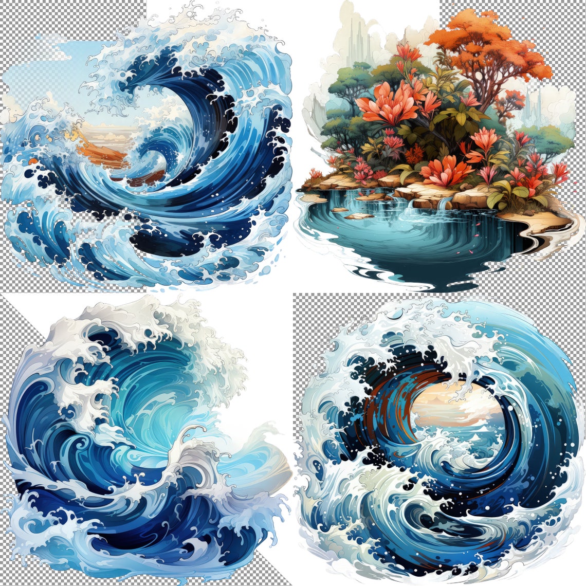 Watercolor Ocean Waves Clipart, Wave Clipart PNG Bundle,sea Waves PNG ...