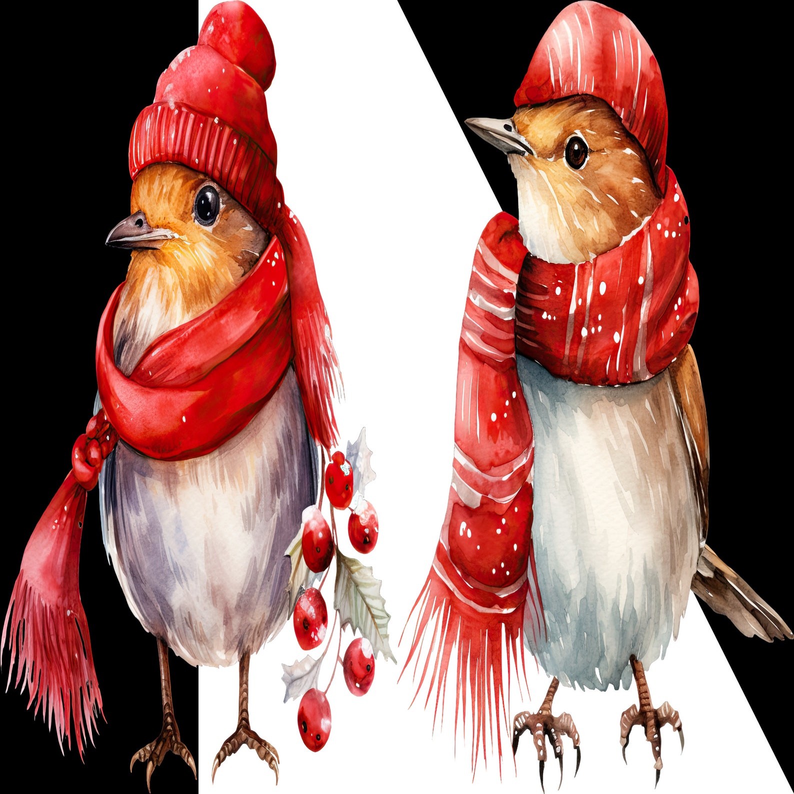 Red Wren With Santa Cap and Scarf PNG Clipart, Holiday Bird Clipart ...