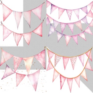 Baby Pink and Green Birthday Bunting ,watercolor Illustration, Digital ...