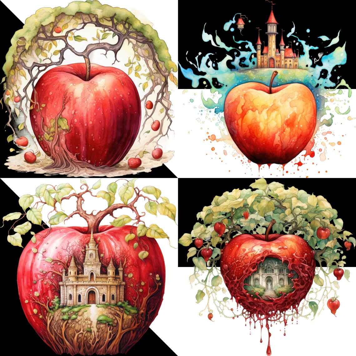 Enchanted Apple Whimsical Watercolor Illustration PNG - Etsy
