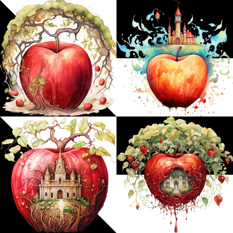 Enchanted Apple Whimsical Watercolor Illustration PNG - Etsy