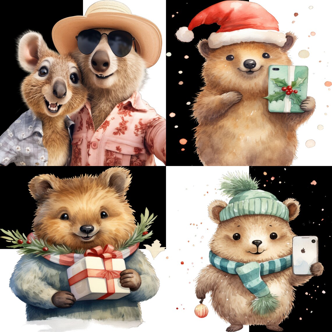 Christmas Festive Quokka Selfie PNG Clipartquokka in Santa - Etsy