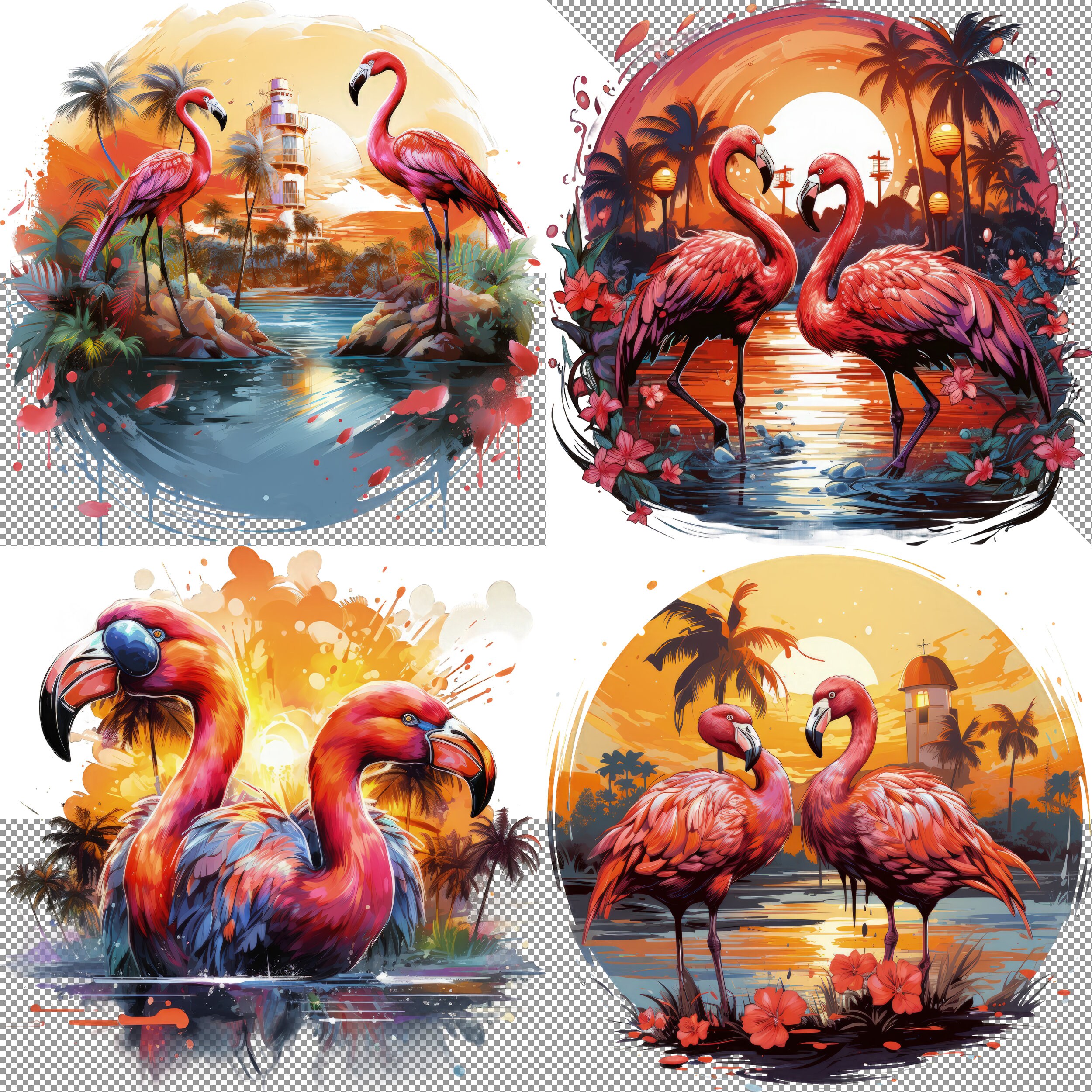 Flamingo Dancing Birds Clipart, Watercolor Flamingo Clipart, Design for ...