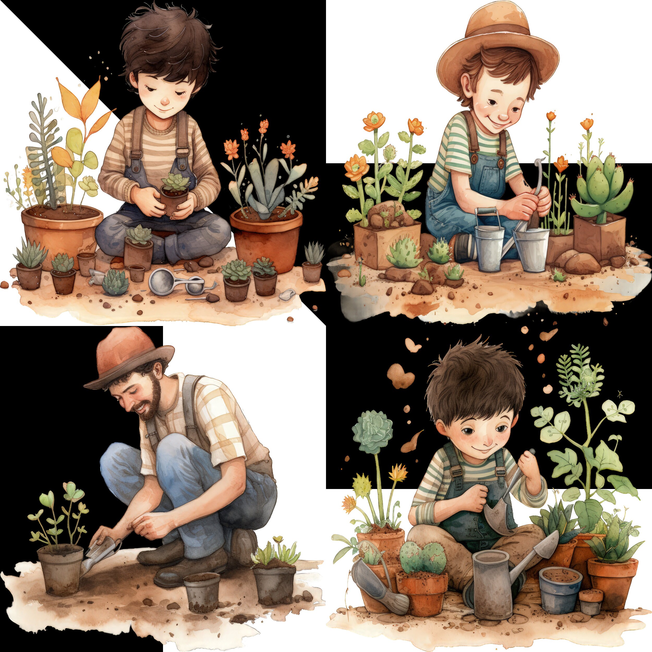 Cheerful Gardener Clipart, Planting Seeds Clipart, Garden-themed Clip ...