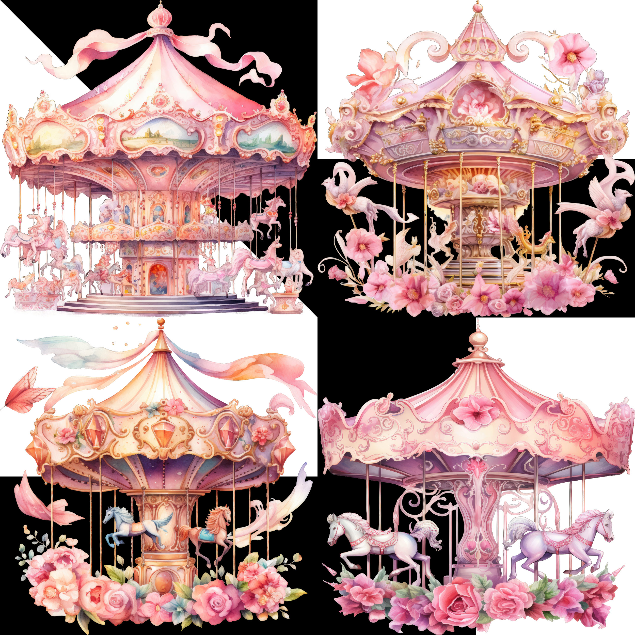 Mystic Carousel Clipart, Mystic Carousel Whimsy, Enchanted Merry-go ...