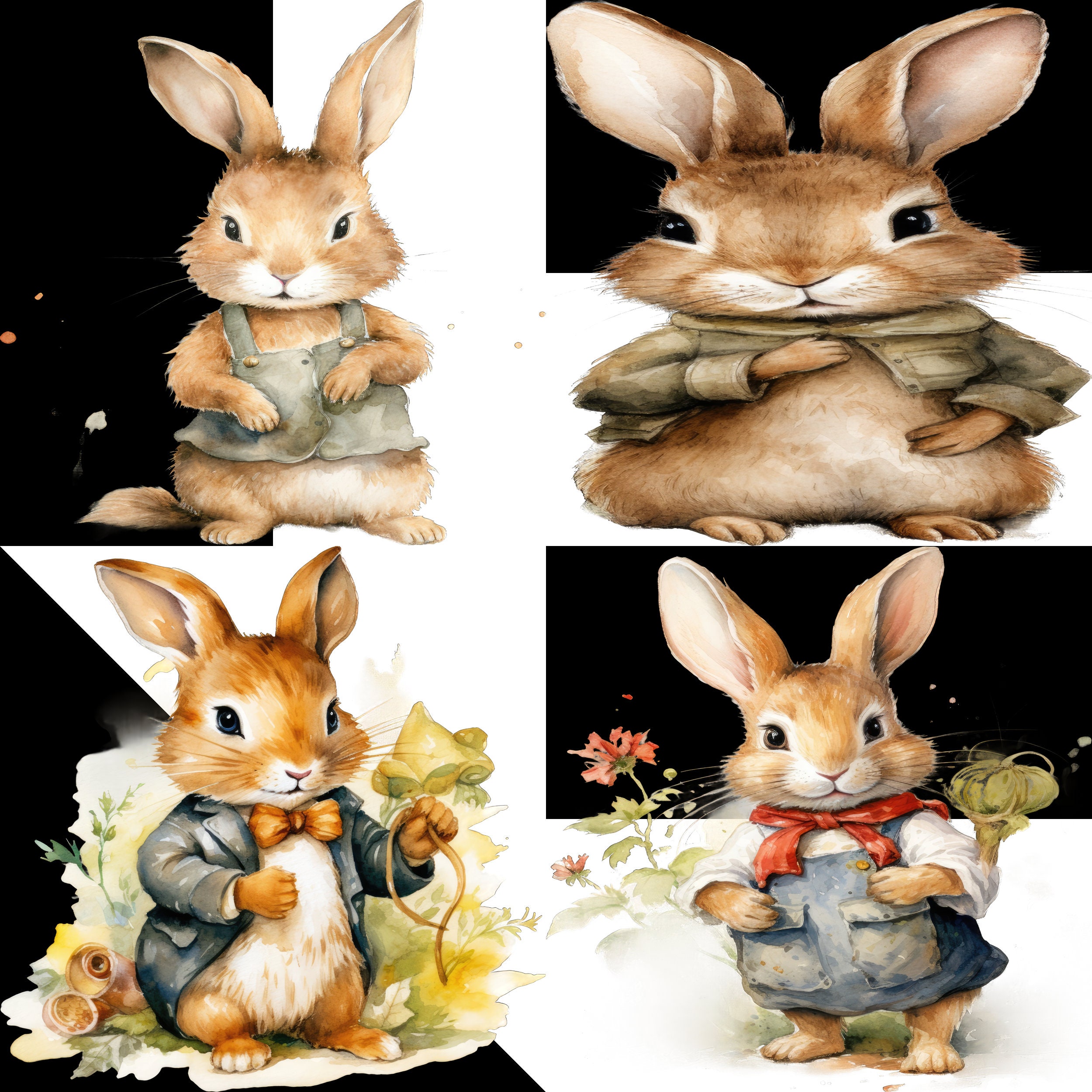 Beatrix Potter Style Thoughtful Rabbit PNG Clipart,vintage Bunny ...