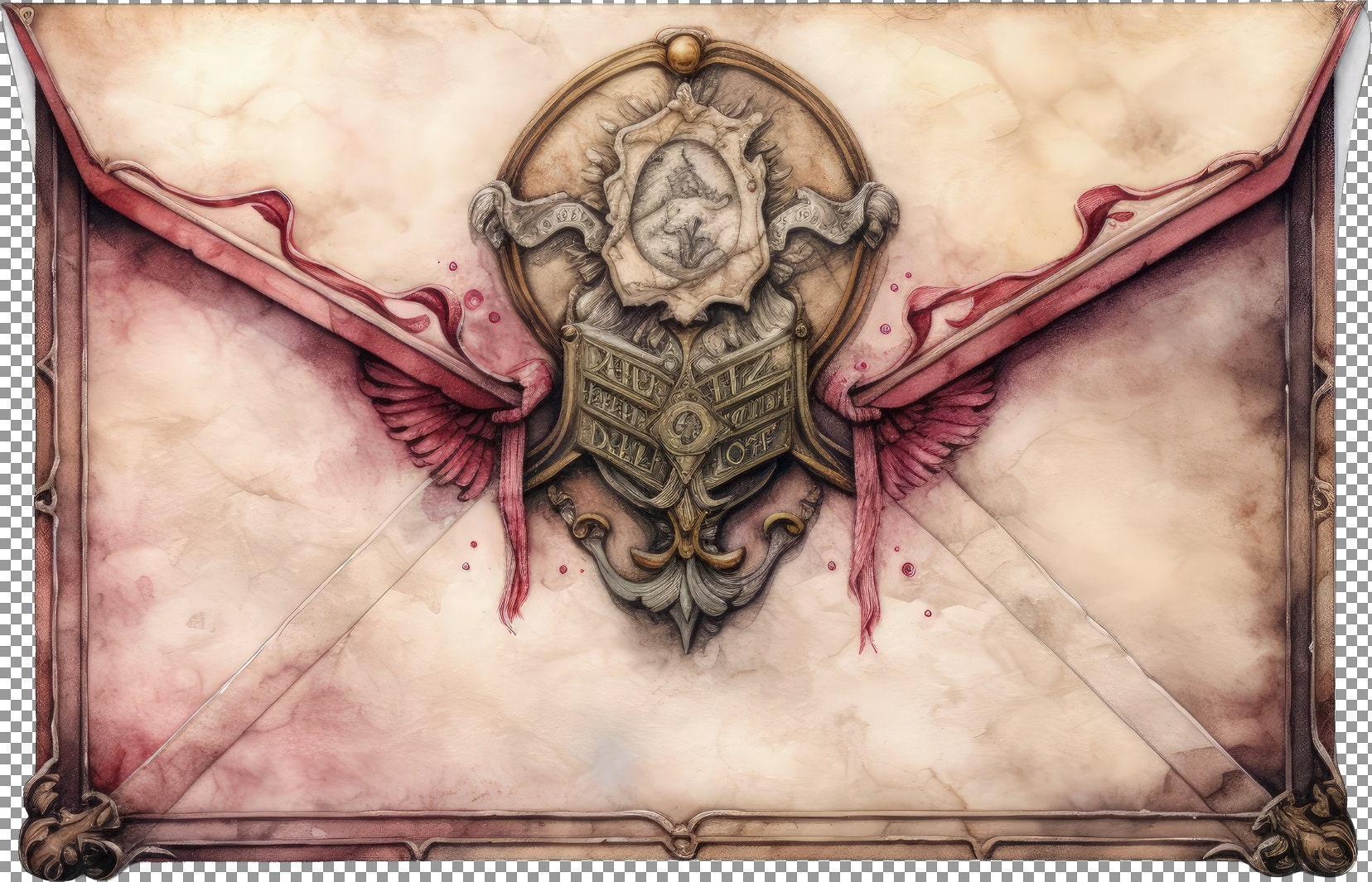 European Medieval Style Envelope Watercolor Clipart, Designs for Cups ...