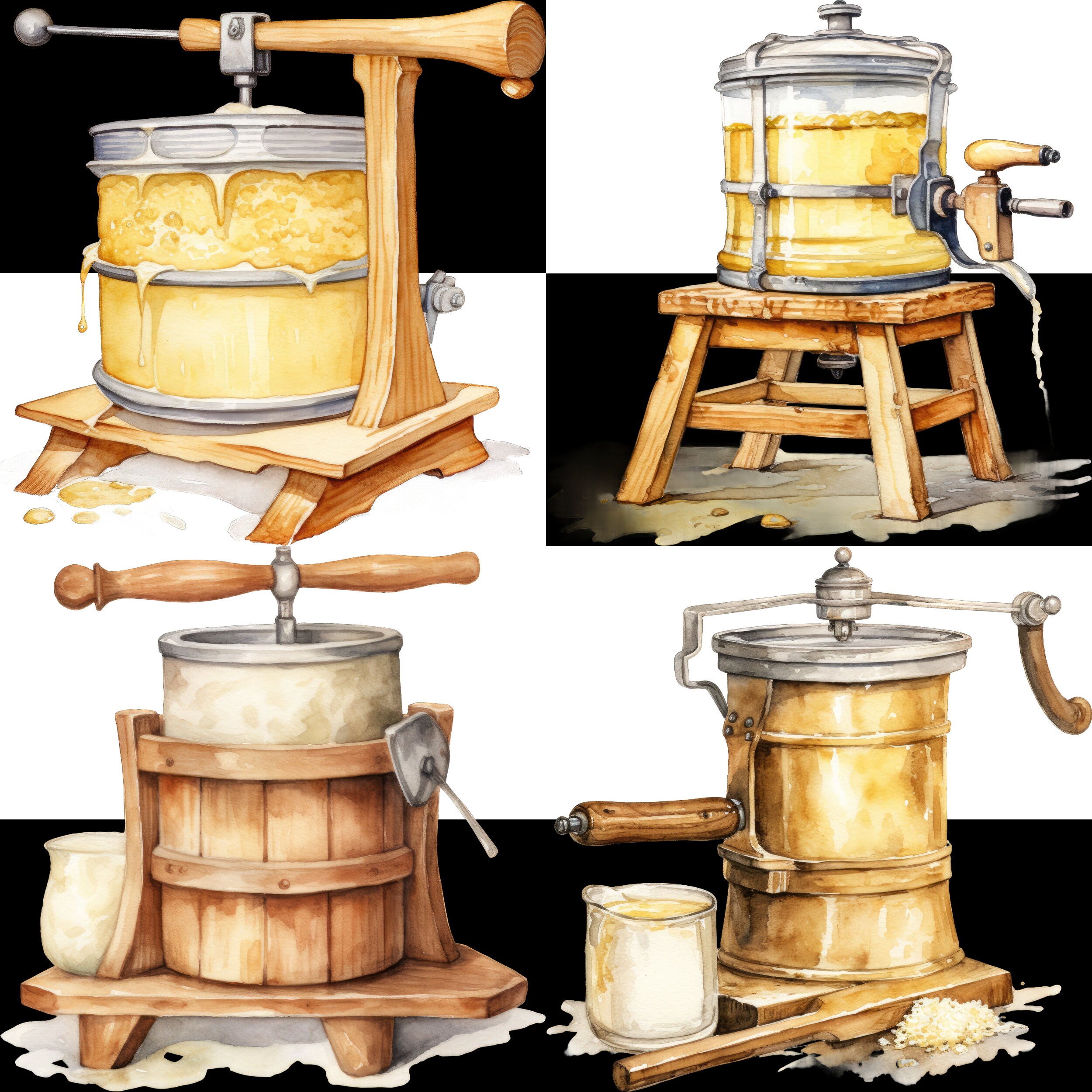 Vantage Butter Churn Homemaking Watercolor PNG Clipart,homemaking ...