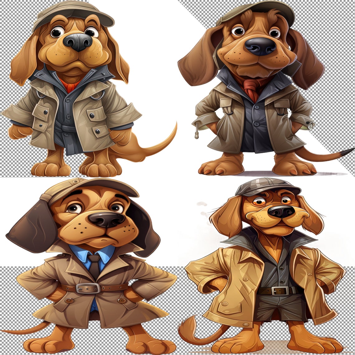 Dog Clipart Set , Detective Hound Illustrations , Mystery Dog ...