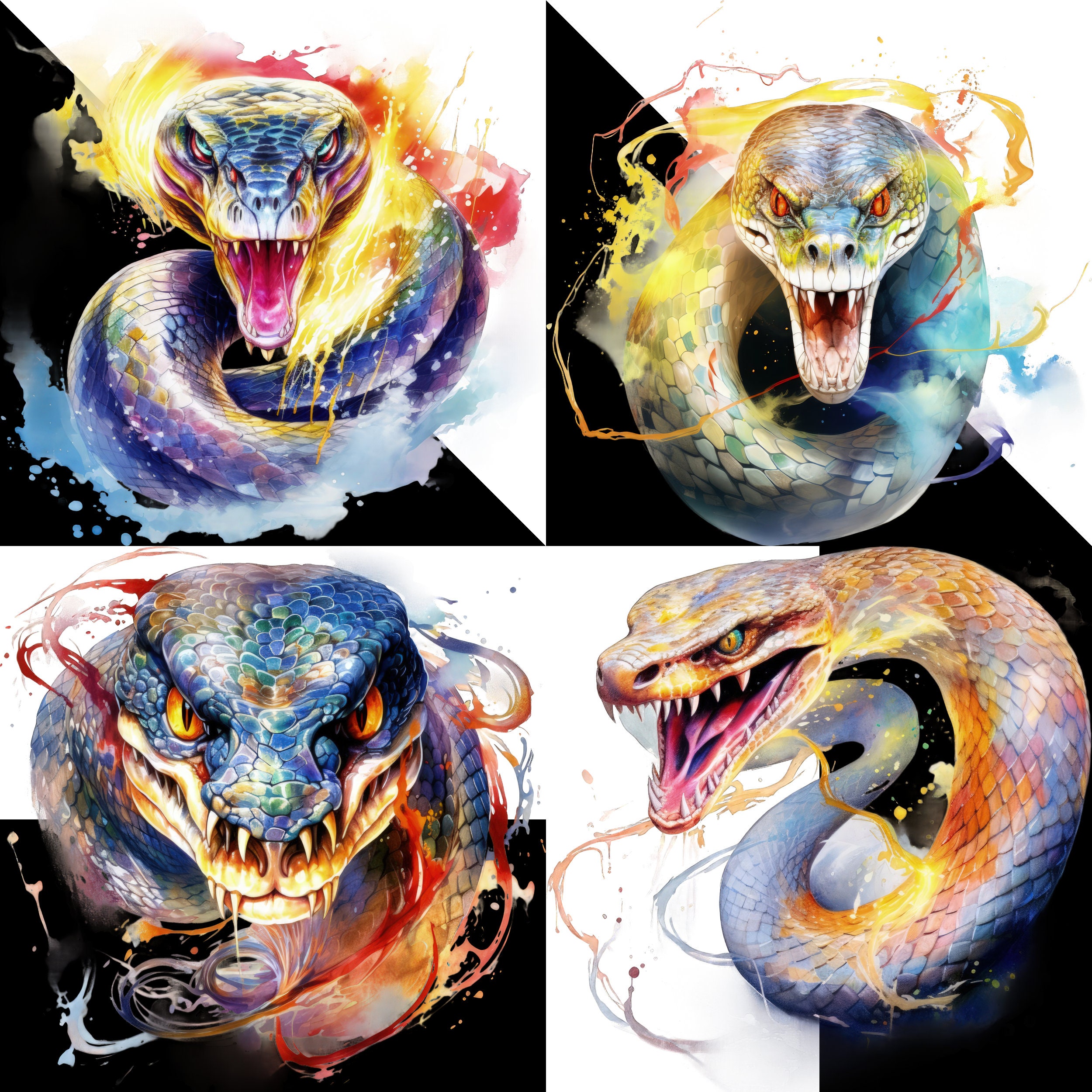 Snake's Electric Slither, Serpent Energy Illustration,vibrant Snake ...