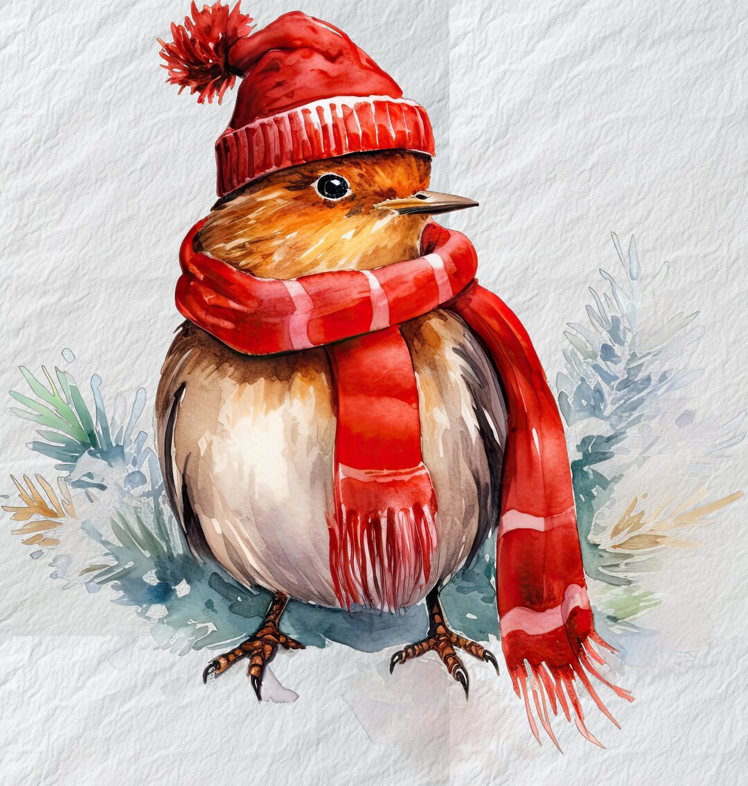 Red Wren With Santa Cap and Scarf PNG Clipart, Holiday Bird Clipart ...