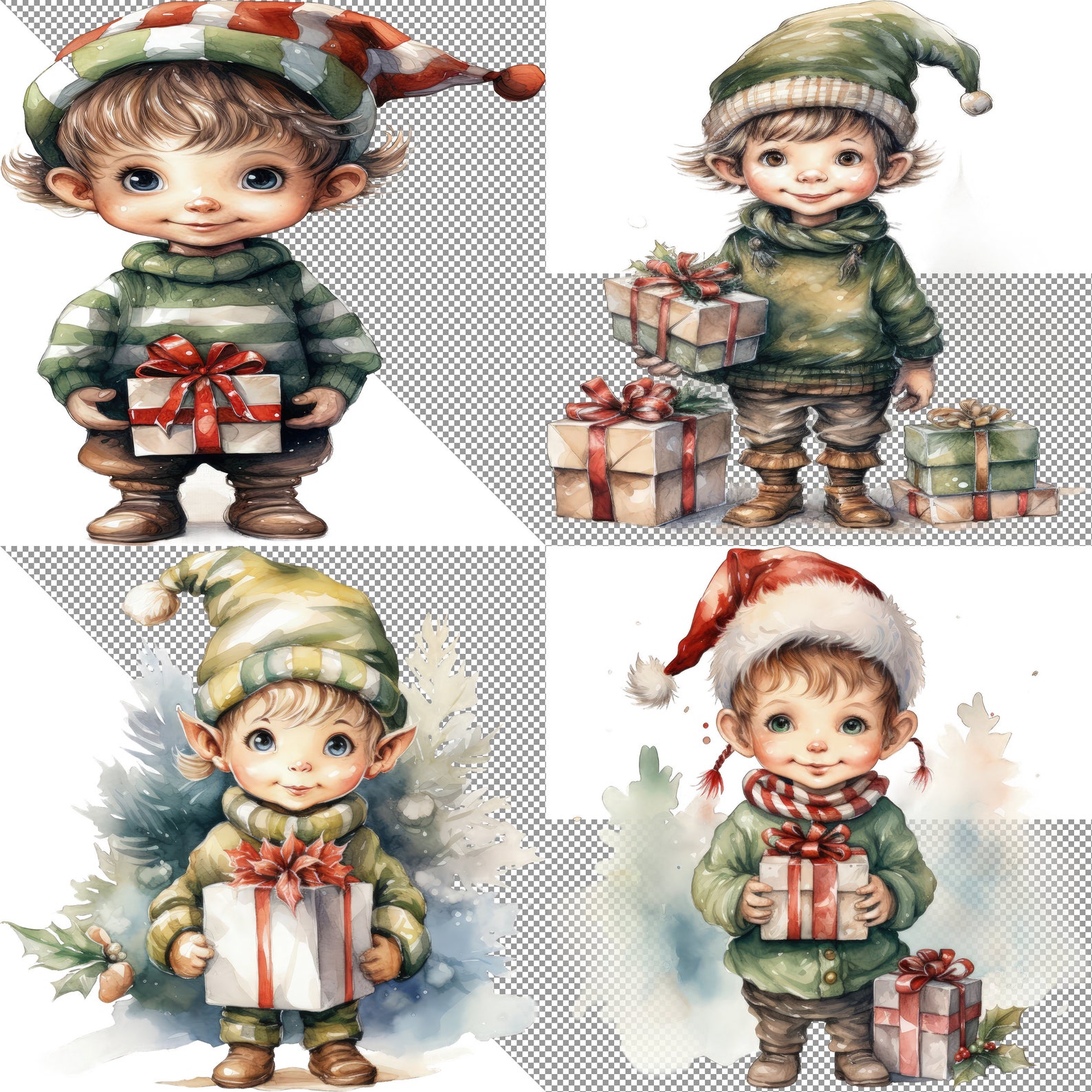 Elf's Special Clipart, Cozy Christmas Elve With Present, Design for ...