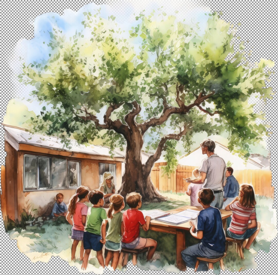 Backyard Classroom Under a Tree Clipart, Backyard Classroom Under a ...