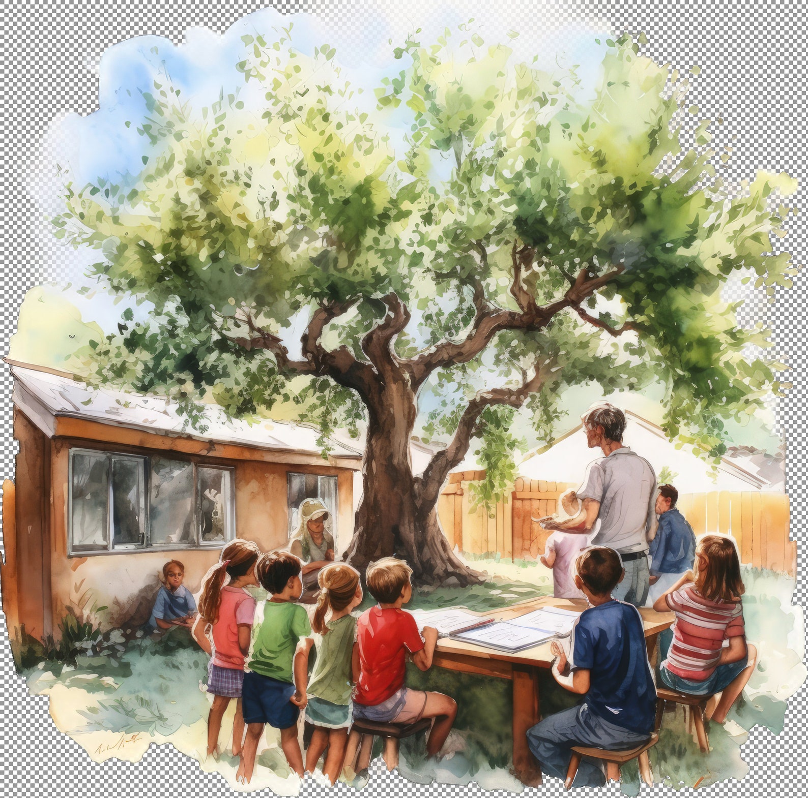 Backyard Classroom Under a Tree Clipart, Backyard Classroom Under a ...