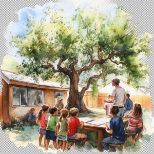 Backyard Classroom Under a Tree Clipart, Backyard Classroom Under a ...