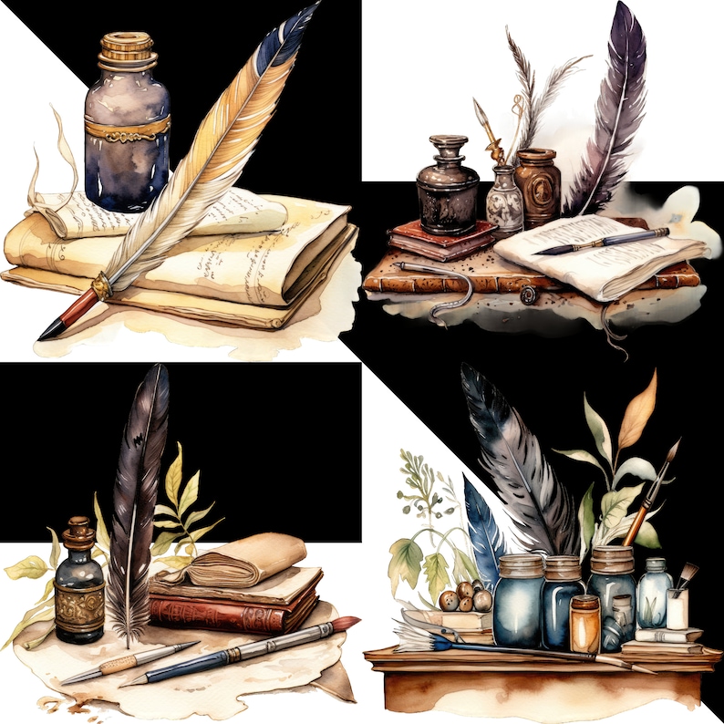 Vantage Quill and Ink Watercolor PNG Clipart,watercolor Art,vantage ...