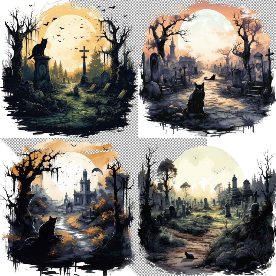 Tombstone Trails Spooky Graveyard Clipart, Printable Halloween Graphics ...