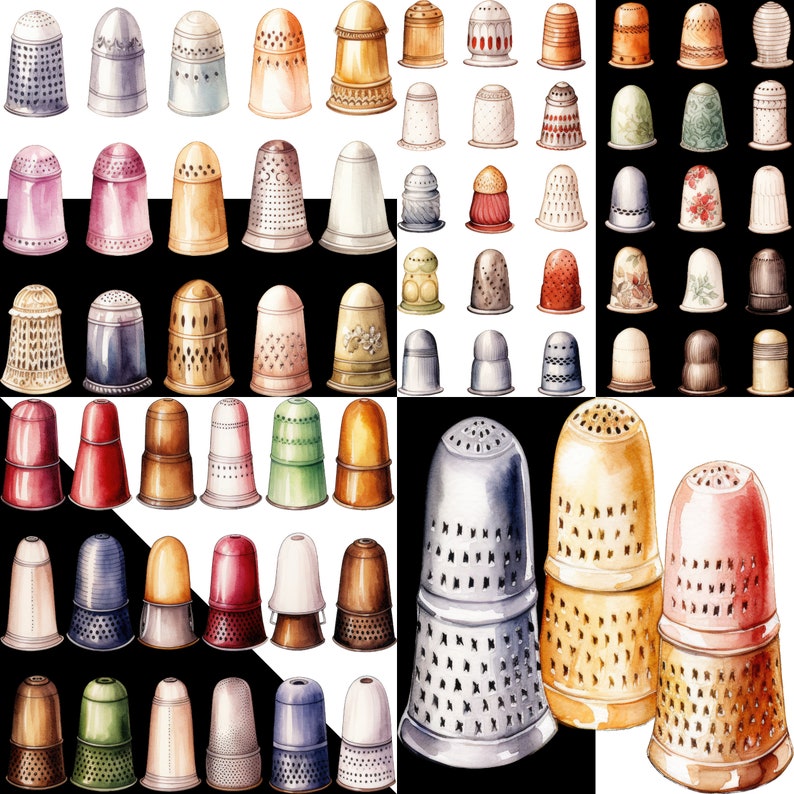 Vantage Thimbles Watercolor PNG Clipart,vintage Sewing Illustrations ...