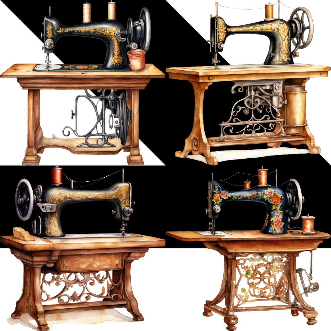 Vantage Treadle Sewing Machine PNG Clipart,sewing Decor Clipart ...