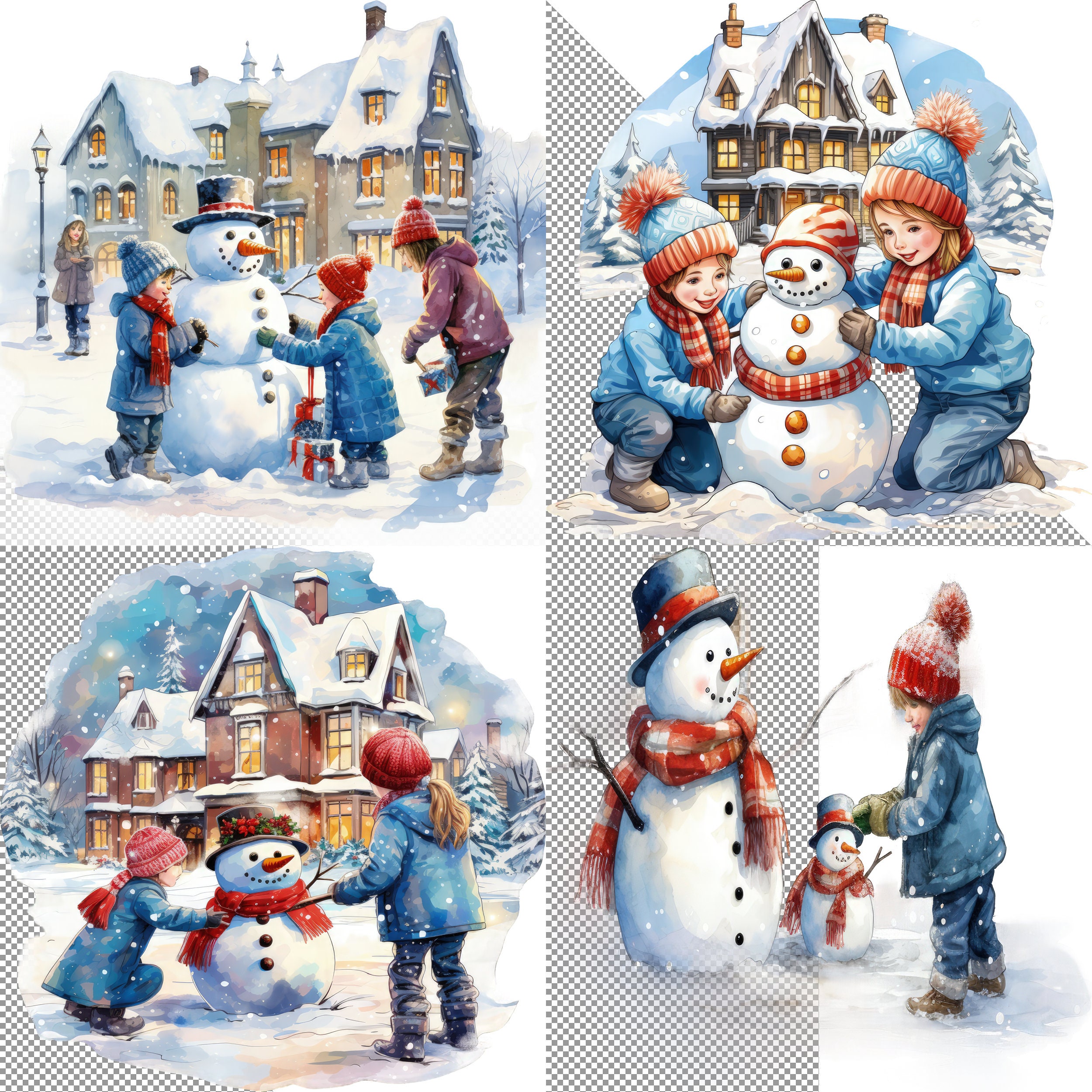 Kids' Winter Wonderland Clipart, Kids With Snowman Clipart: Winter Fun ...