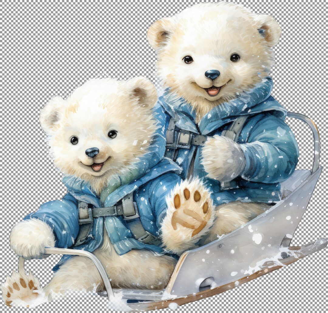 Icy Adventures Clipart, Digital Sticker for Kids, Cute Polar Bear Cubs ...