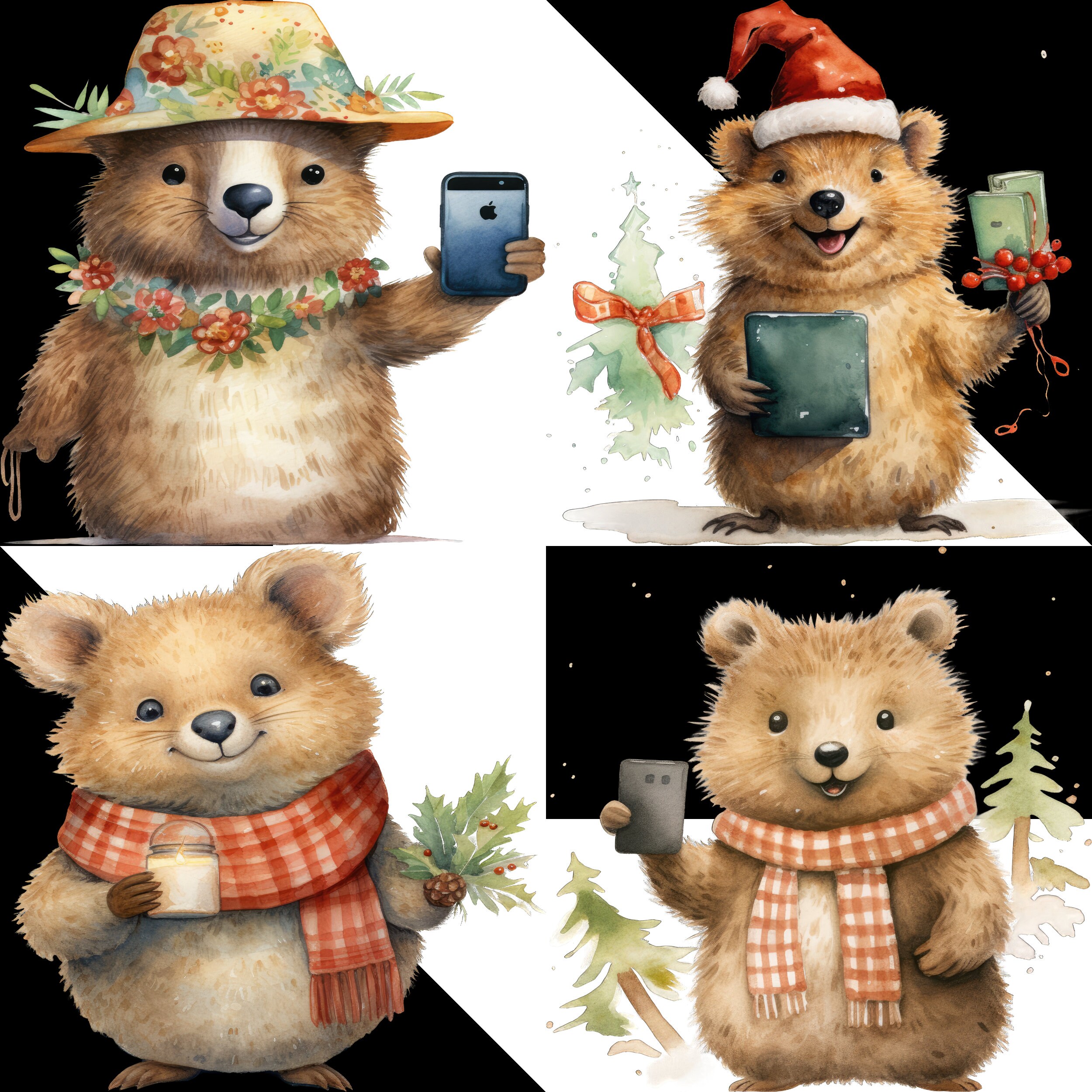 Christmas Festive Quokka Selfie PNG Clipartquokka in Santa - Etsy
