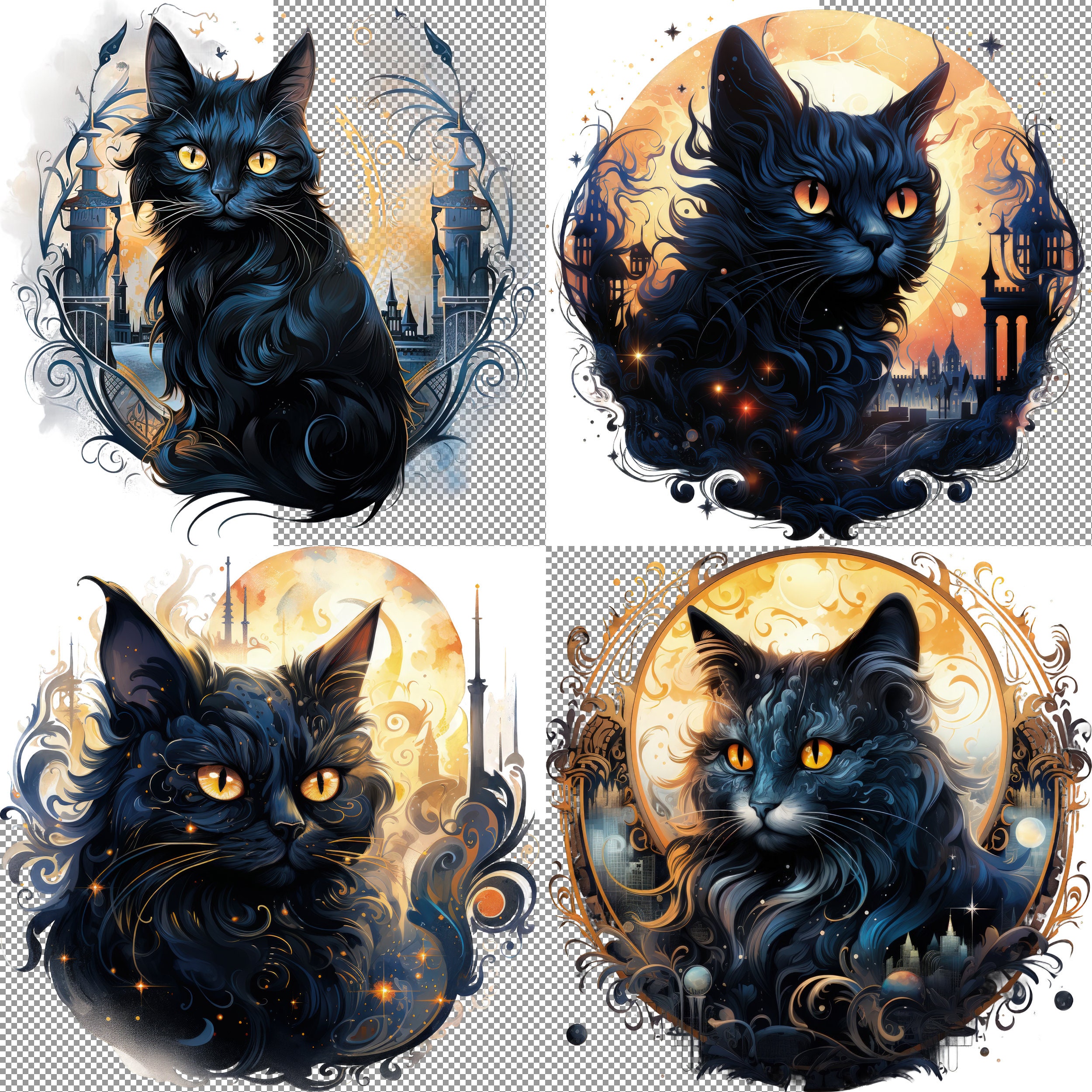 The Witch's Cat Clipart,the Witch's Cat Clipart, Halloween Decor ...