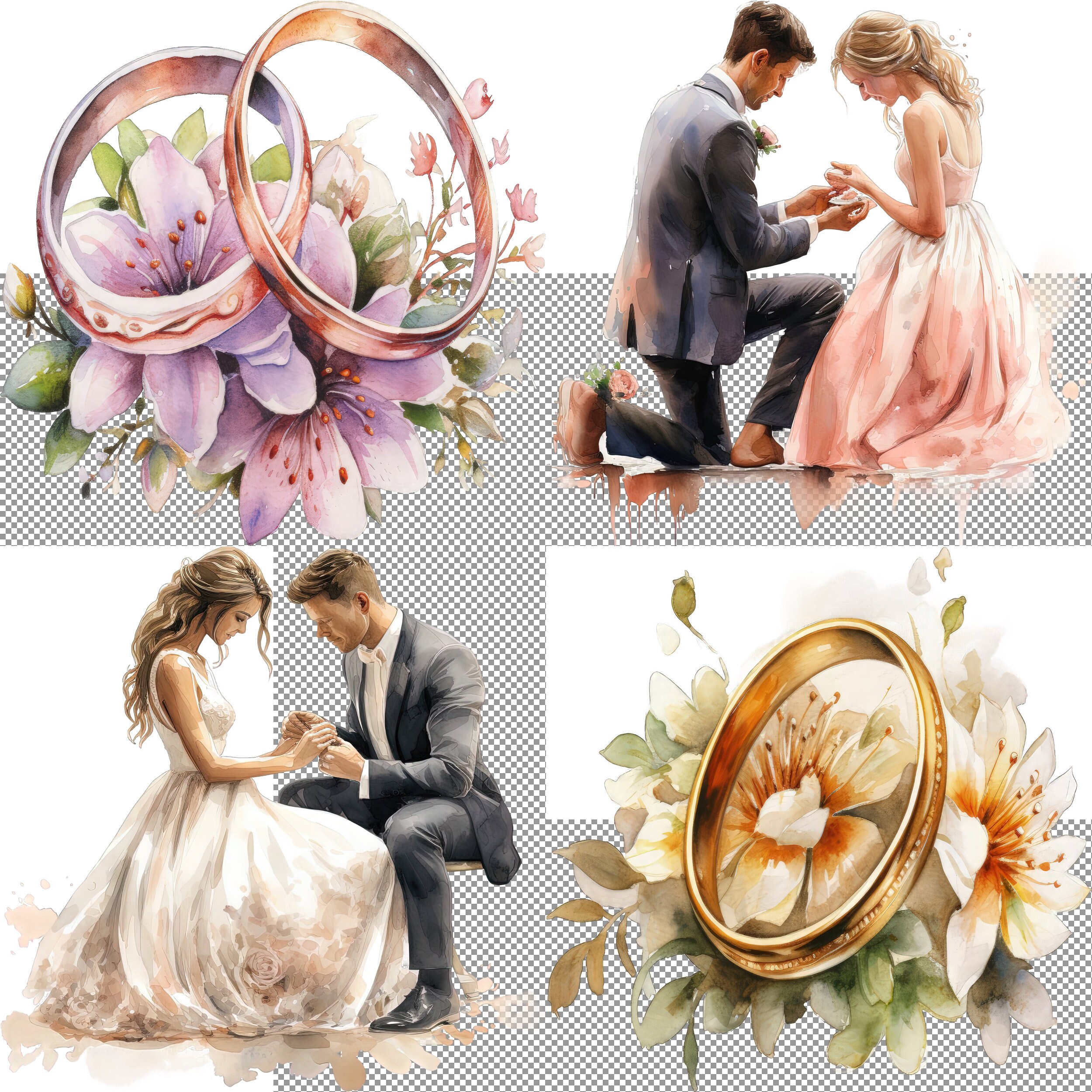 Exchange of Rings Ceremony Watercolor Clipart, Designs for Tote Bag ...