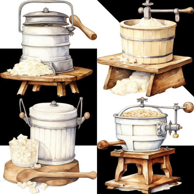 Vantage Butter Churn Homemaking Watercolor PNG Clipart,homemaking ...