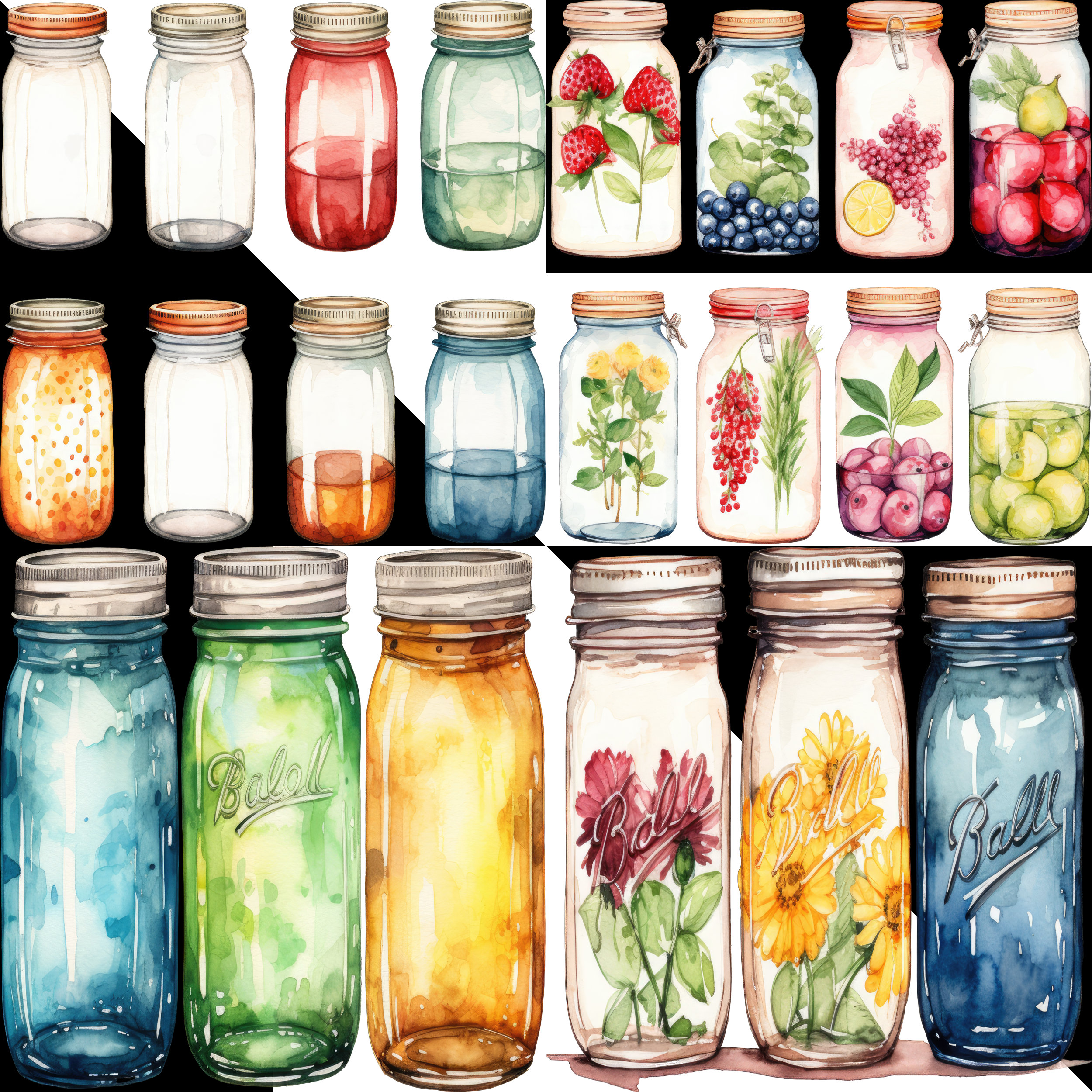 Vantage Mason Jars Watercolor PNG Clipart, Rustic Mason Jar PNG Clipart ...