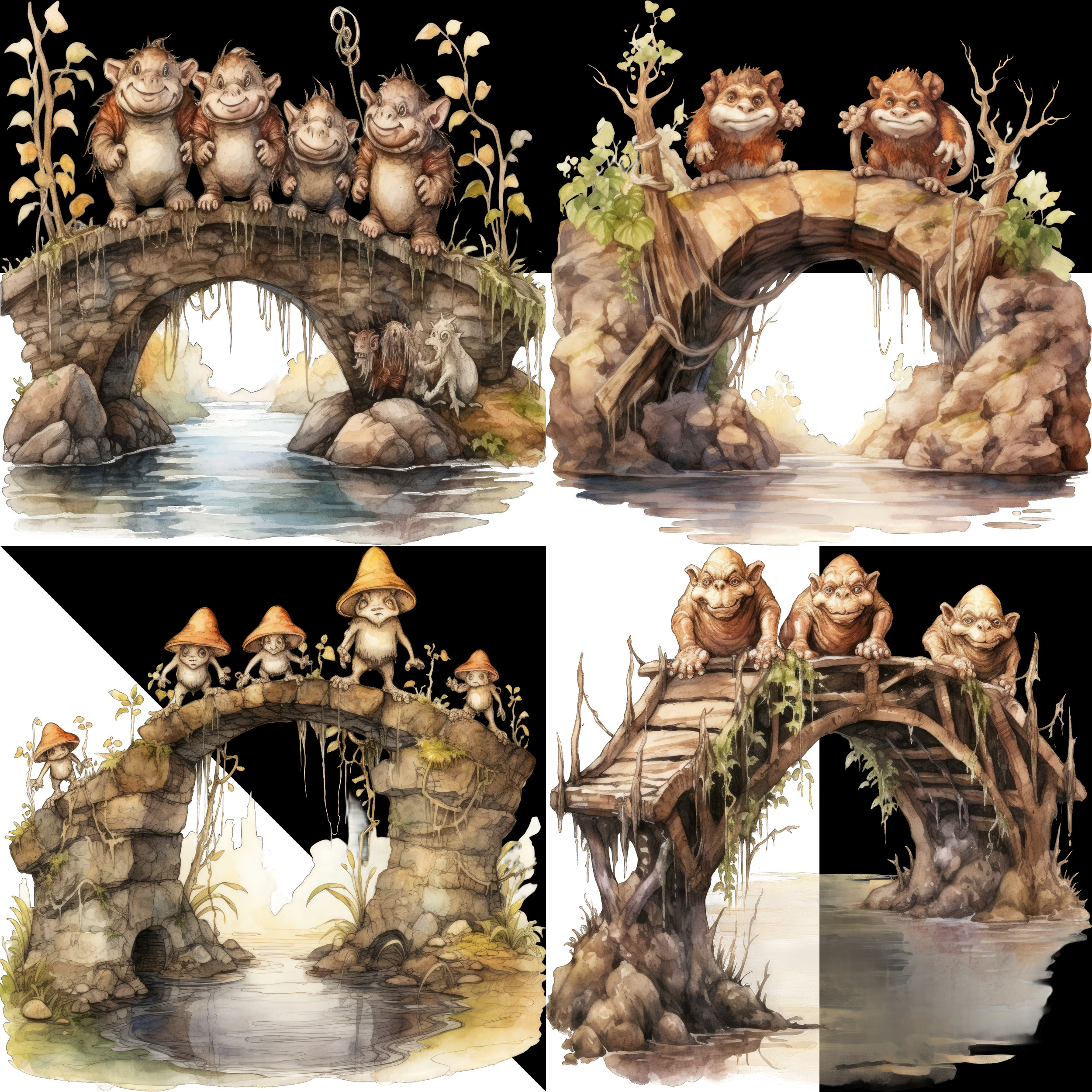 Troll Bridge Clipart, Enchanted Troll Bridge, Fantasy Creature Clipart ...